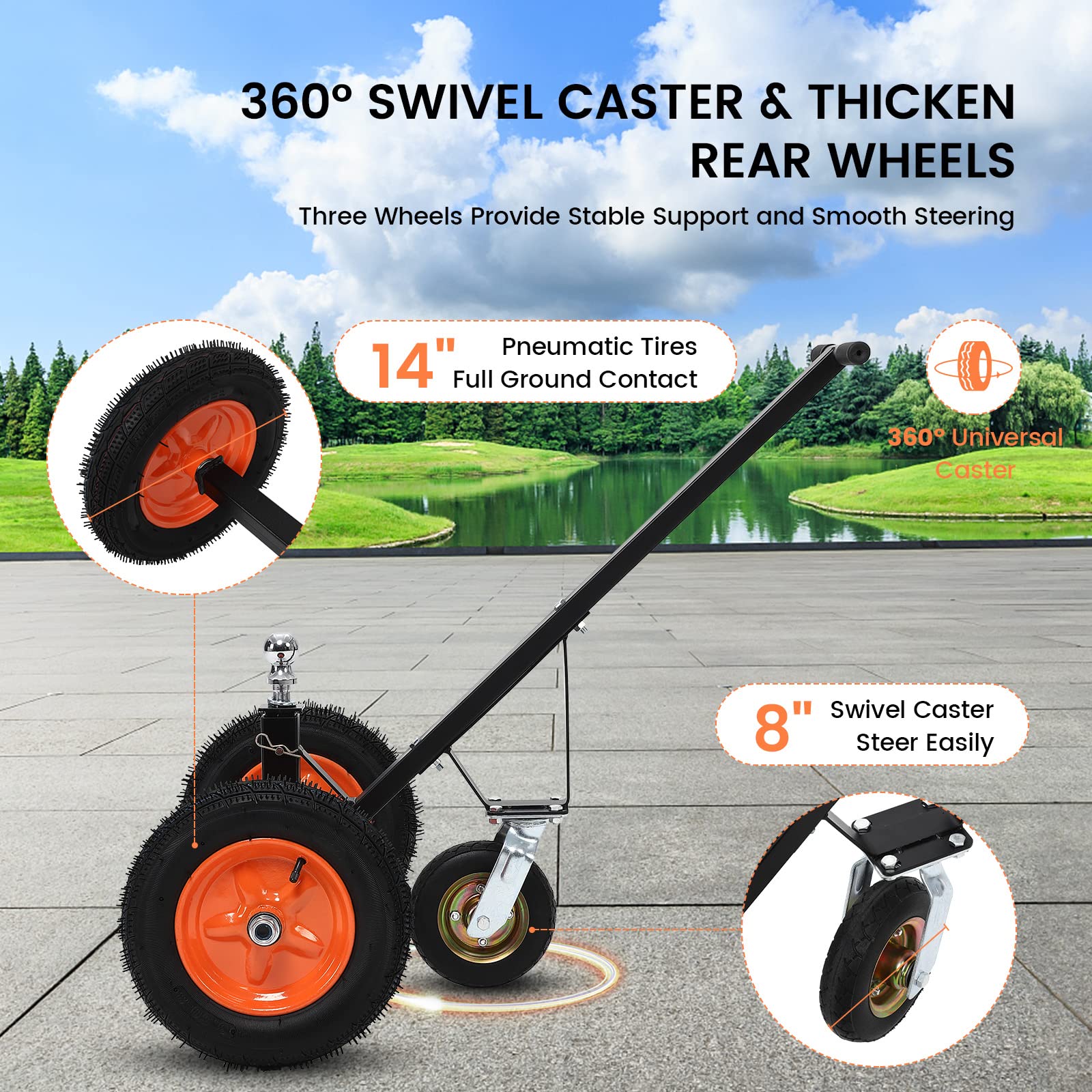 Adjustable Trailer Dolly, 800lbs Load Capacity, Carbon Steel Trailer Mover with 17.71''-26'' Adjustable Height, 14" Pneumatic Tires for Moving Boat Trailers/Utility/Cargo/RV Trailers