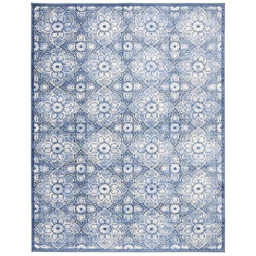 SAFAVIEH Brentwood Collection 8' x 10' Navy / Cream BNT862N Floral Distressed Non-Shedding Living Room Bedroom Dining Home Office Area Rug
