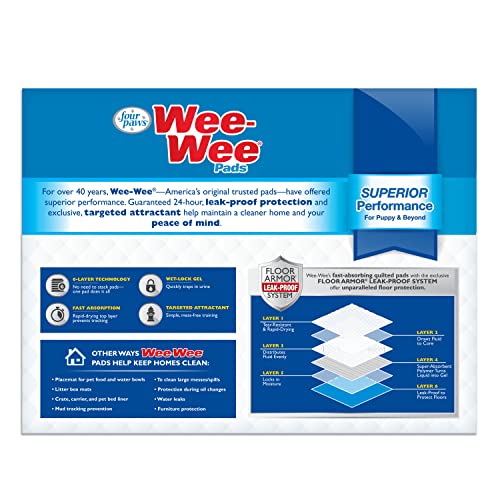 Four Paws Wee-Wee Superior Performance Pee Pads for Dogs - Dog & Puppy Pads for Potty Training - Dog Housebreaking & Puppy Supplies - 22" x 23" (150 Count)