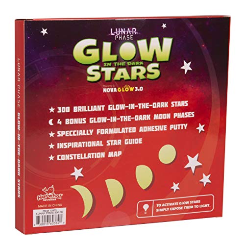 Glow in The Dark Stars for Ceiling; 300 Count & 4 Bonus Moon Phases; Full 1-8 Moons; Lunar Phase Glowing Stars Includes Stars and Moon, Glowing Stars for Ceiling, Wall Decals for Kids Room Decoration