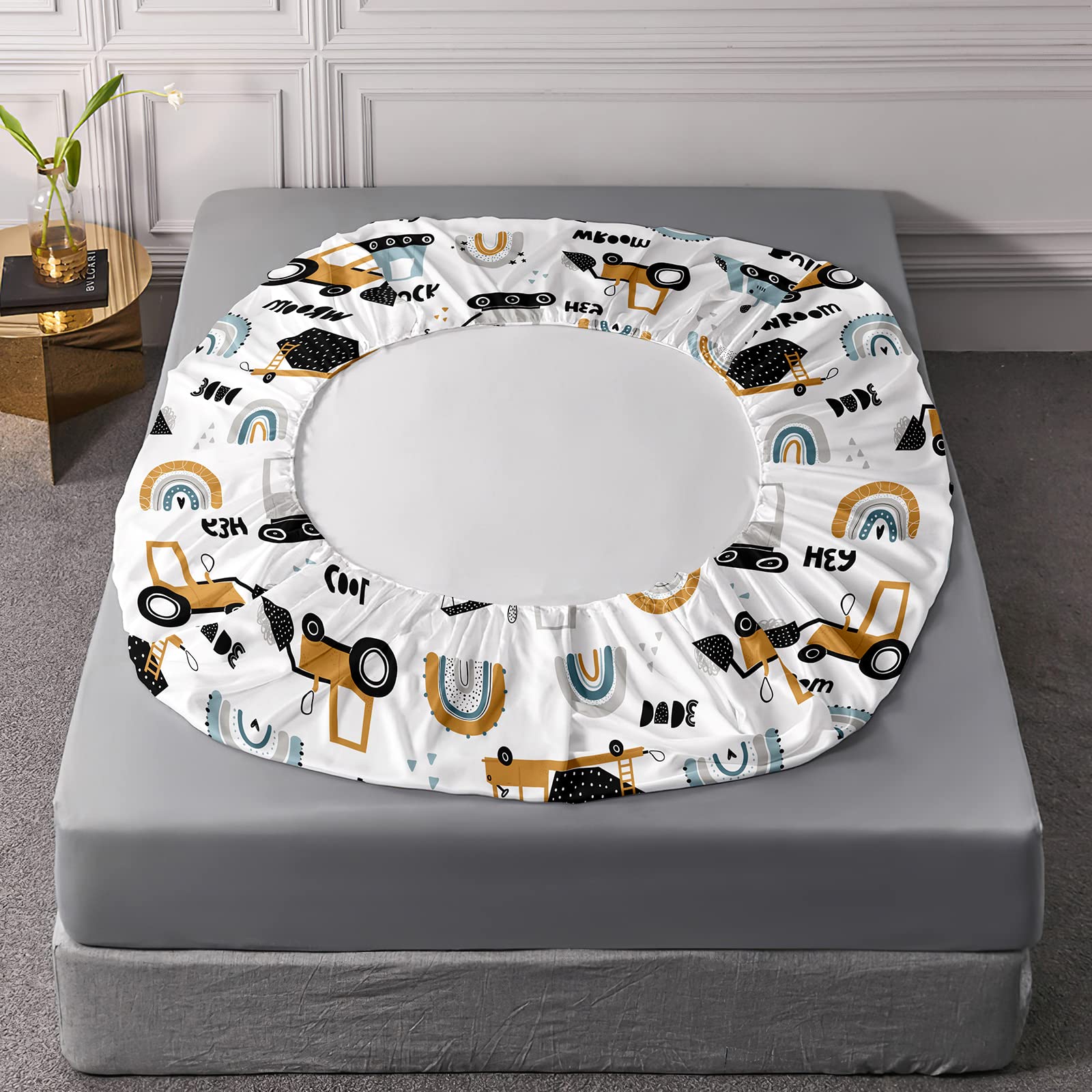 BailiPromise Cartoon Excavator Sheet Set for Kids Boys Teens Truck Construction Bedding Set Full Size Rainbow Construction Vehicle Bed Sheets Under Construction Fitted Sheet & Flat Sheet 4 Piece