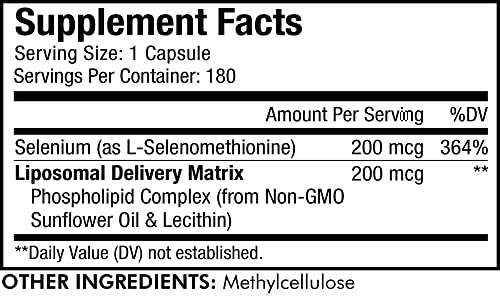 Codeage Selenium 200 mcg Supplement, 6-Month Supply, Immune Support, Mineral Cofactor Selenomethionine, Phospholipids, Vegan, Liposomal Delivery, 180 Capsules