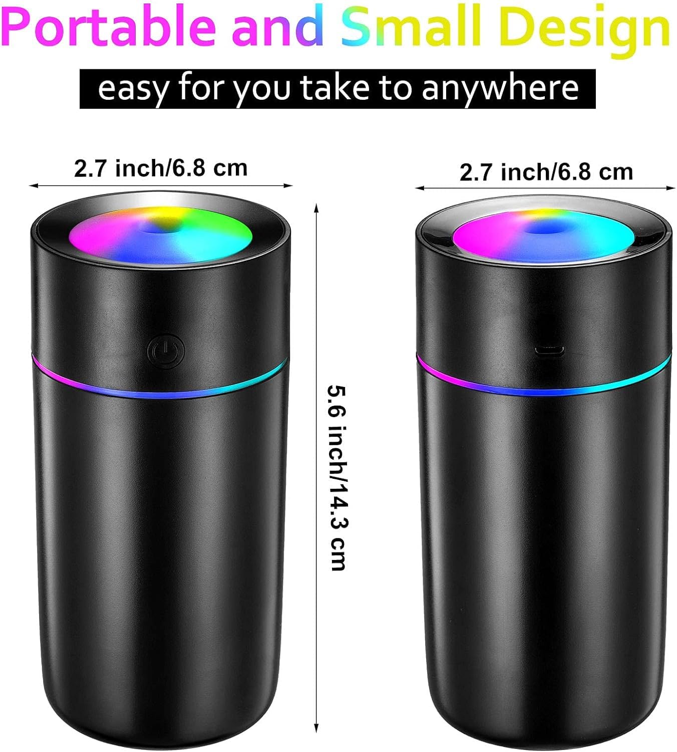 Humidifiers for Bedroom Portable Mini Humidifier with 7-color Lights, Auto Shut-Off Small Desk Humidifier [2 Mist Modes] Super Quiet USB Personal Humidifier for Bedroom, Car, Office, Travel, Plants