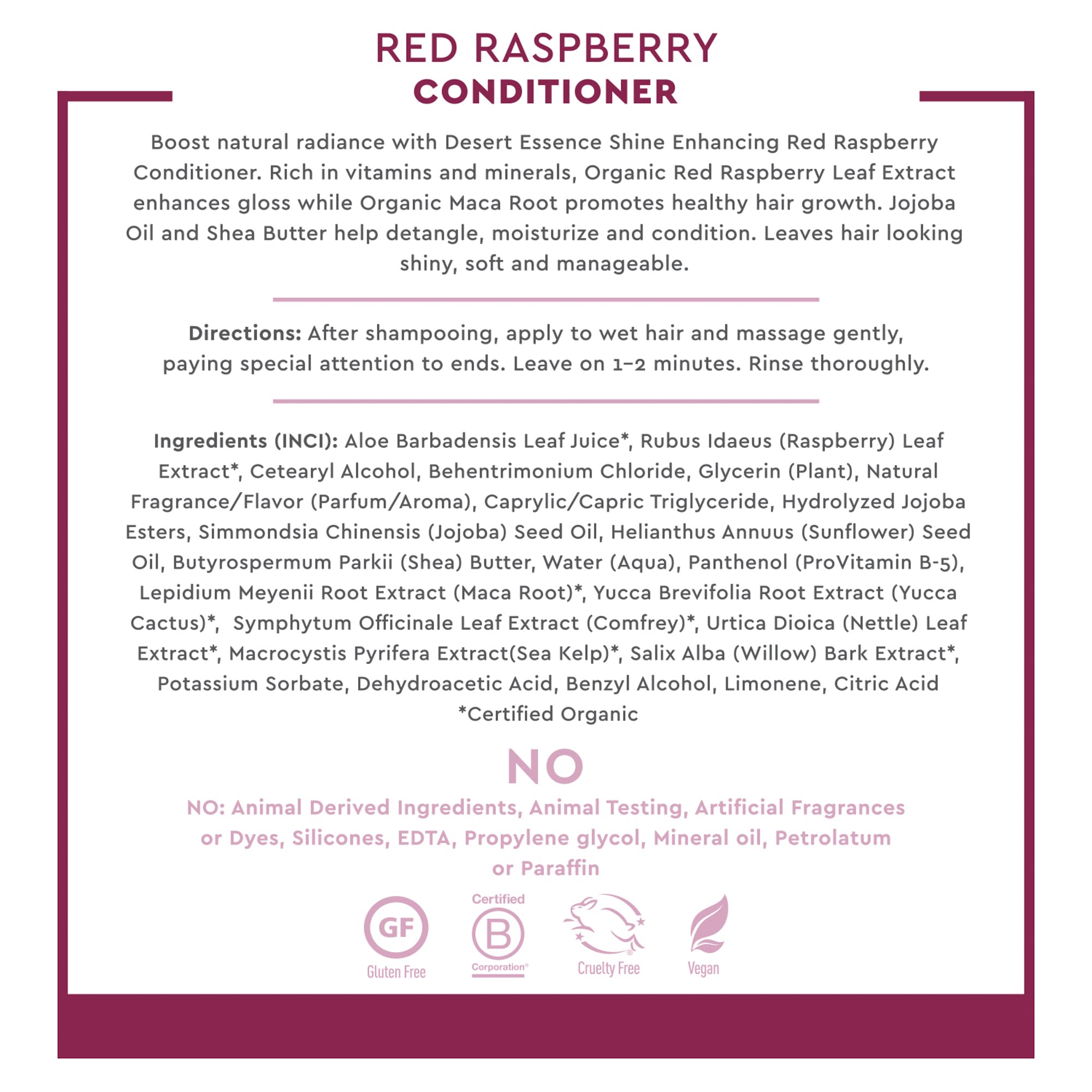 Desert Essence Red Raspberry Conditioner - 8 Fl Ounce - Shine Enhancing - Vitamin A & C - Smooth & Silky - Strengthing - Shea Butter - Calcium & Magnesium - Vitamin B5