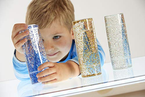 TickiT Sensory Glitter Storm - Set of 3 - Blue, Silver, Gold - Calming Glitter Tubes for Stress and Anxiety Relief - Encourage Focus and Concentration - Special Needs Toy
