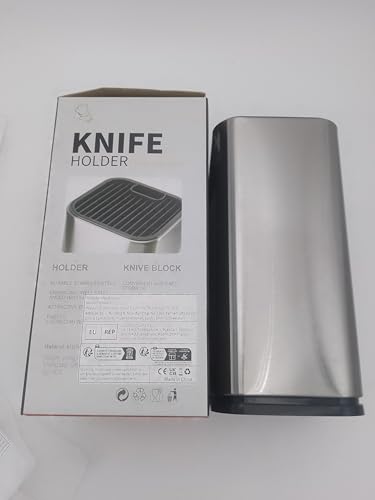 BOWONG Universal Knife Block, Stainless Steel Knife Holder Stand with Slots for Scissors and Sharpening Rod, Rectangular Knife Storage Stand Safe and Detachable for Easy Cleaning