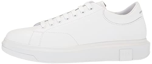 A|X Armani Exchange Men's Thick Sole Leather Sneakers, Optical White, 8