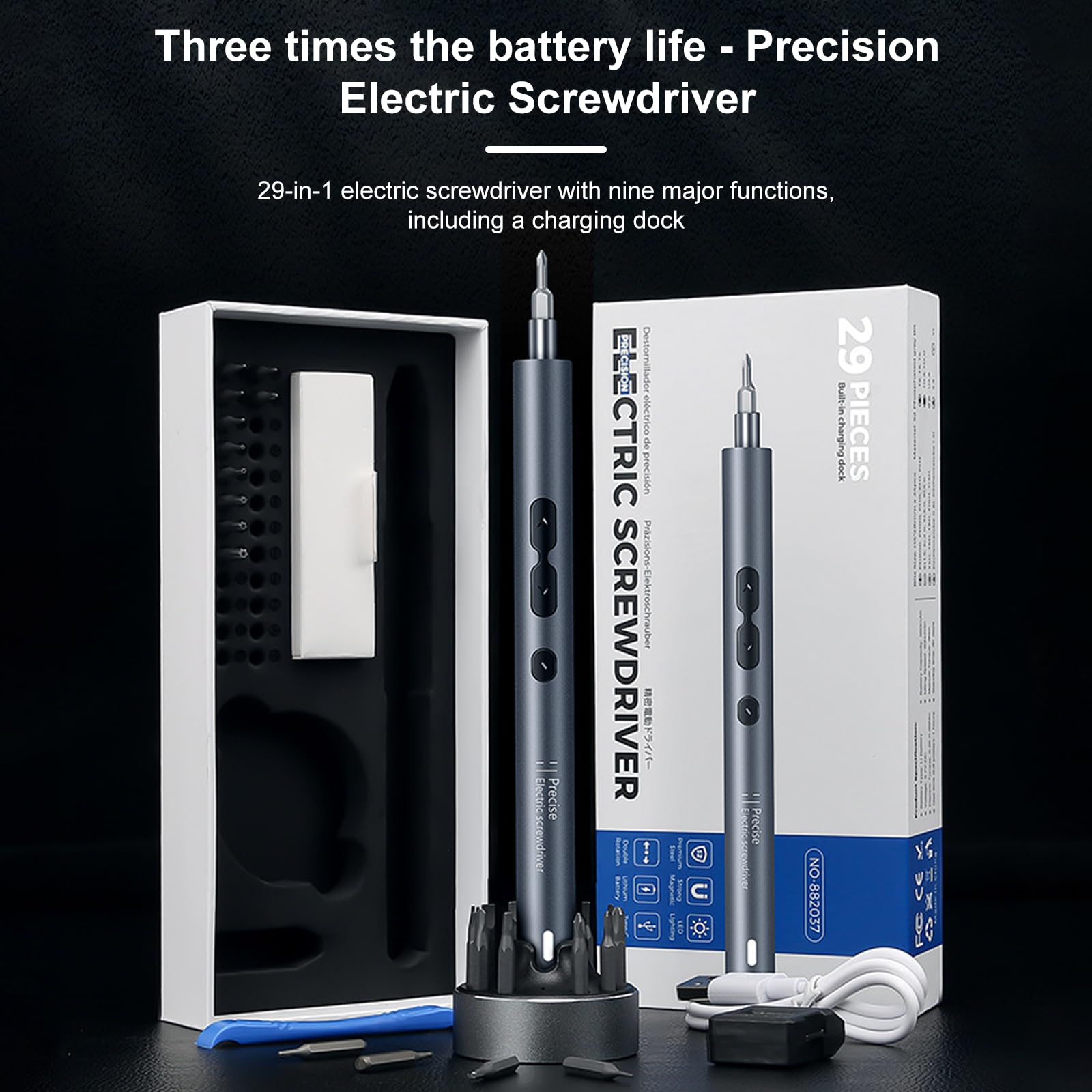 DINVES 29 in 1 Magnetic Driver Bits Set,Precision Electric Screwdriver Set,Rechargeable Screwdriver,Power Screwdriver Cordless,Repair Tool Kit for PC,Laptop, Phone, Electronics