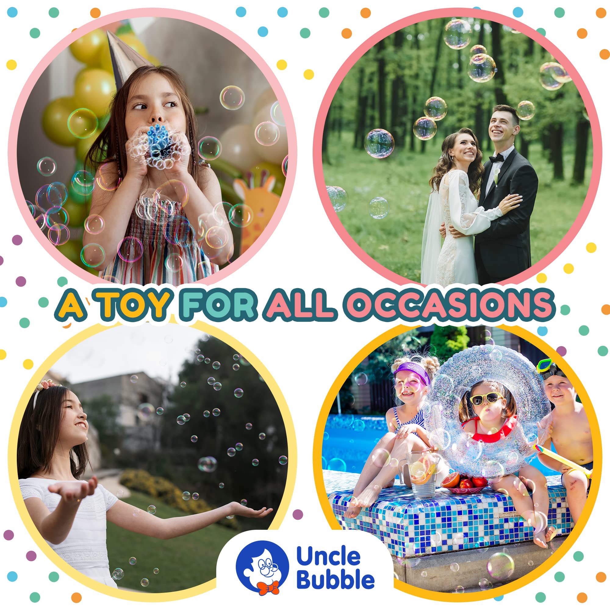 Uncle Bubble Mini Bubble Blower - Non Toxic Plastic Confetti Bubbler, Fun Summer Toys for Kids, Girls and Boys, Blow Thousands of Mini Bubbles in One Breath