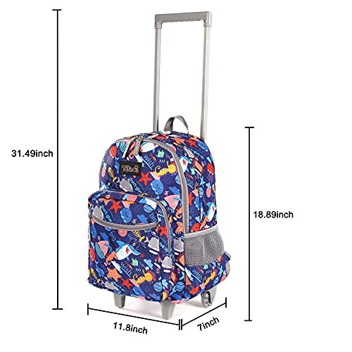 Tilami Rolling Backpack 18 inch Double Handle Wheeled Laptop Boys Girls Travel School Children Luggage Toddler Trip, Shark