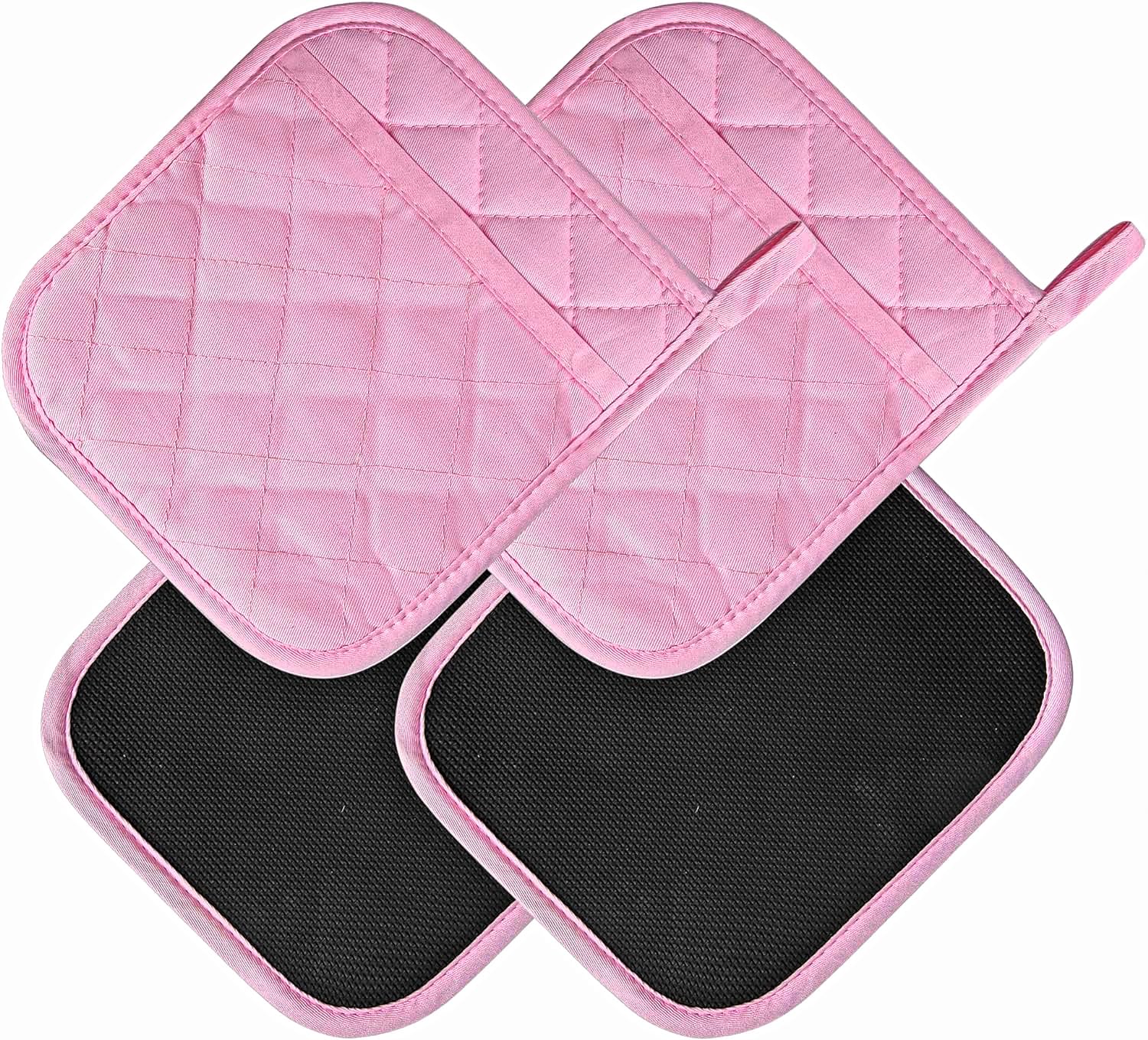 ARCLIBER Pink Pot Holders,4PCS Heat Resistant Hot Pads,Non-Slip Rubber Surface Design,Cotton Infill Kitchen Potholders Set