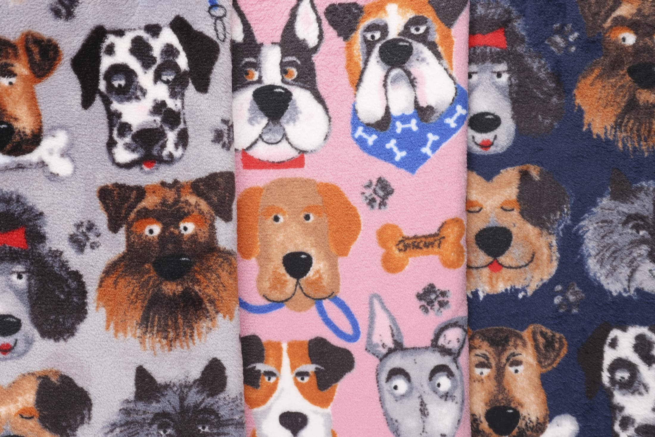 Mook Fabrics Fleece Flannel 130593 Dog Faces, Pink Cut by The Yard