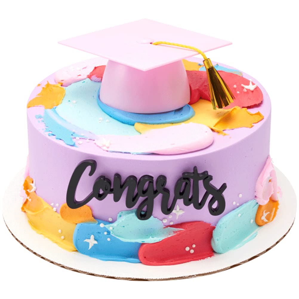 Pink Graduation Mortarboard Square Cap Hat Cake Topper Layon, size 4 inch