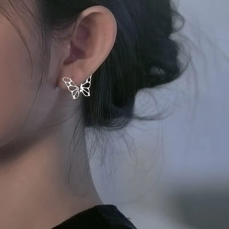925 Sterling Silver Simple Butterfly Stud Earrings Korean Charm Statement Earrings for Women Trendy Jewelry Accessories Gift
