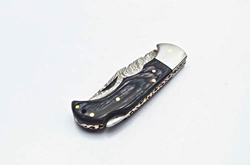 6.75'' Custom Hand Made Forged Knife Hunter Knife Damascus Steel Bowie Knife Handle Ironwood Folding with Leather Sheath