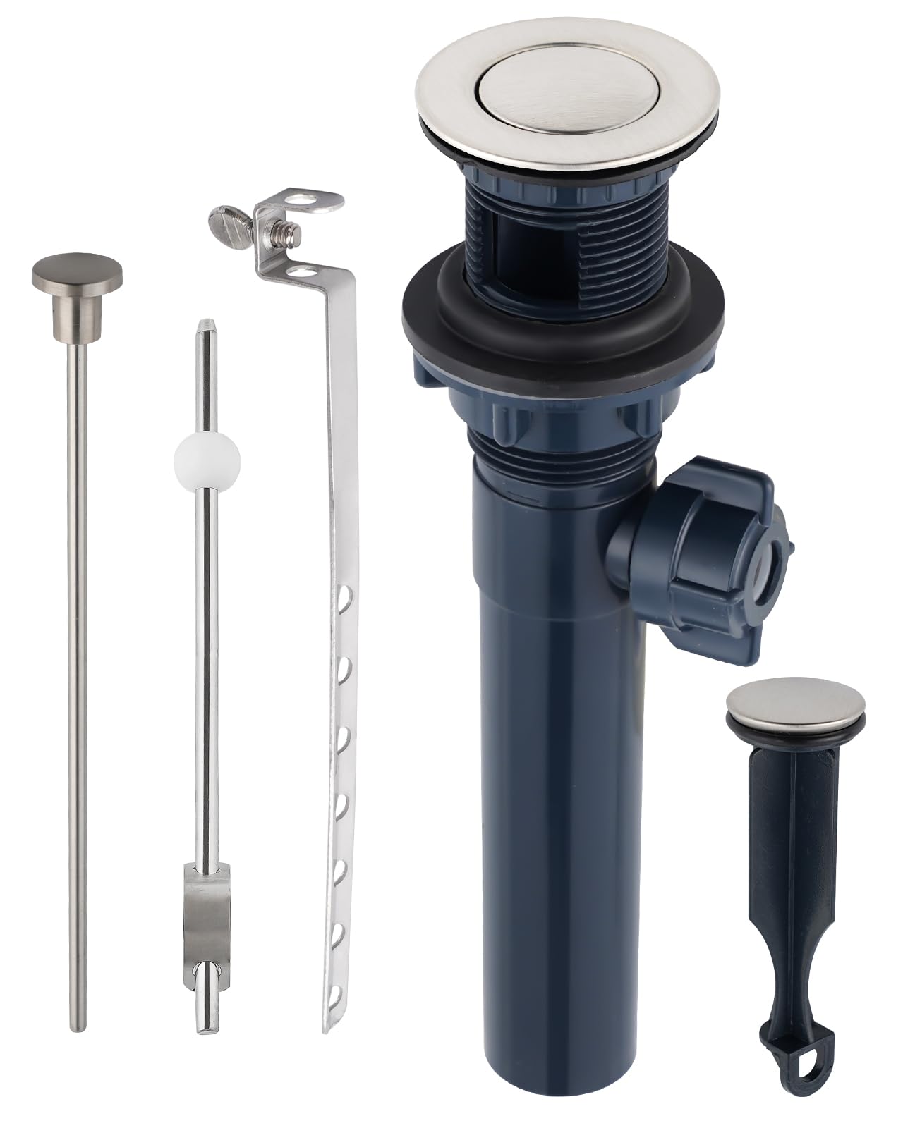 Bathroom Sink Drain with Lift Rod, Pop Up Sink Drain with Overflow, Brushed Nickel Drain Stopper for Vessel Sink, Assembly for Bathroom Faucet