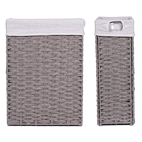 BIRDROCK HOME 22" Slim Laundry Hamper with Removable Liner Bag | Grey | Handwoven | Compact Collapsible Clothes Basket | Synthetic PE Rattan
