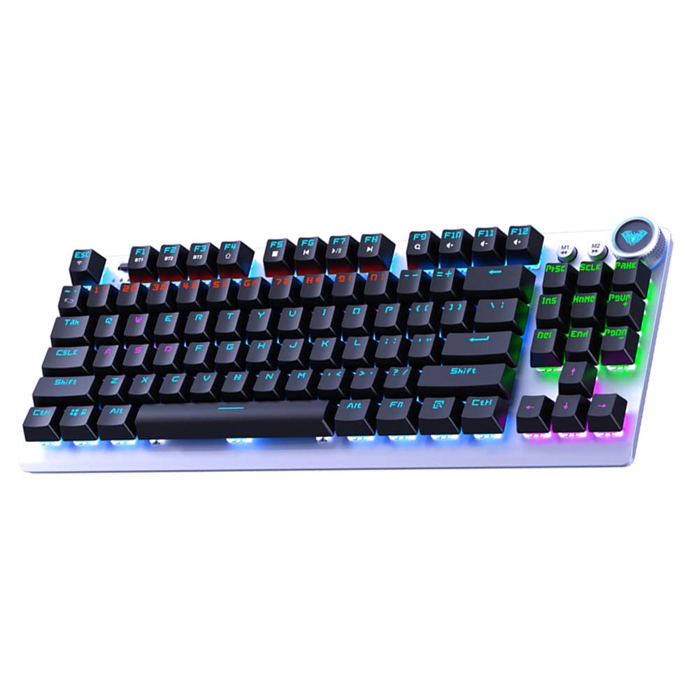 AULA TKL Mechanical Gaming Keyboard,2.4G/BT5.0/Wired,Wireless 87 Keys Rainbow LED Backlit Tenkeyless Bluetooth Keyboard with Blue Switch-Black