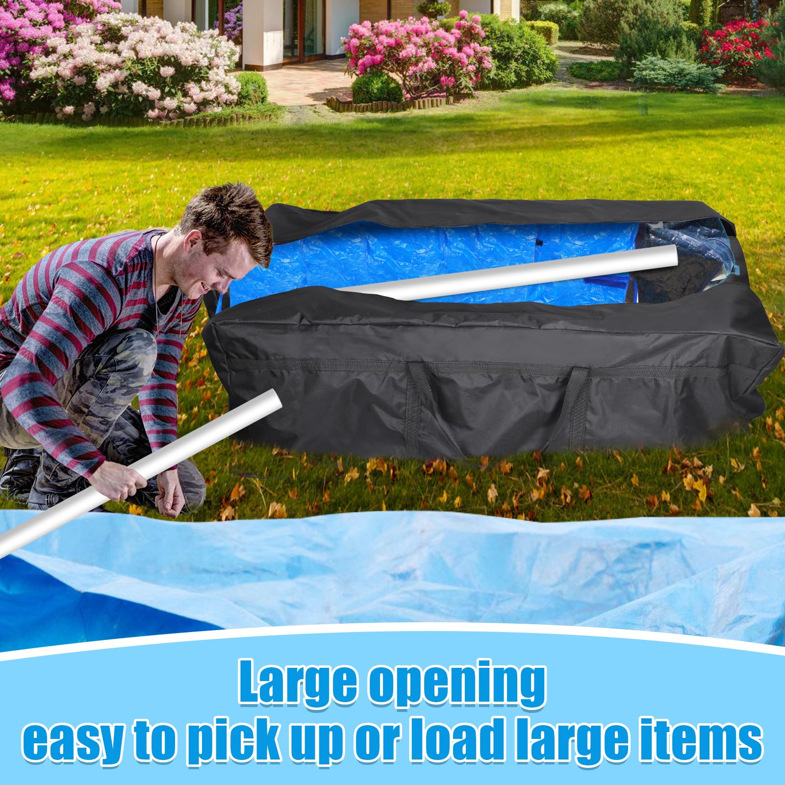 Aulock Extra Large Storage Bag for Aboveground Pools - Heavy-duty Pool Cover Storage Bag with 4 Handles for Inflatable Frame Pools Accessories Outdoor Patio Cushion, 56''x24''x24''