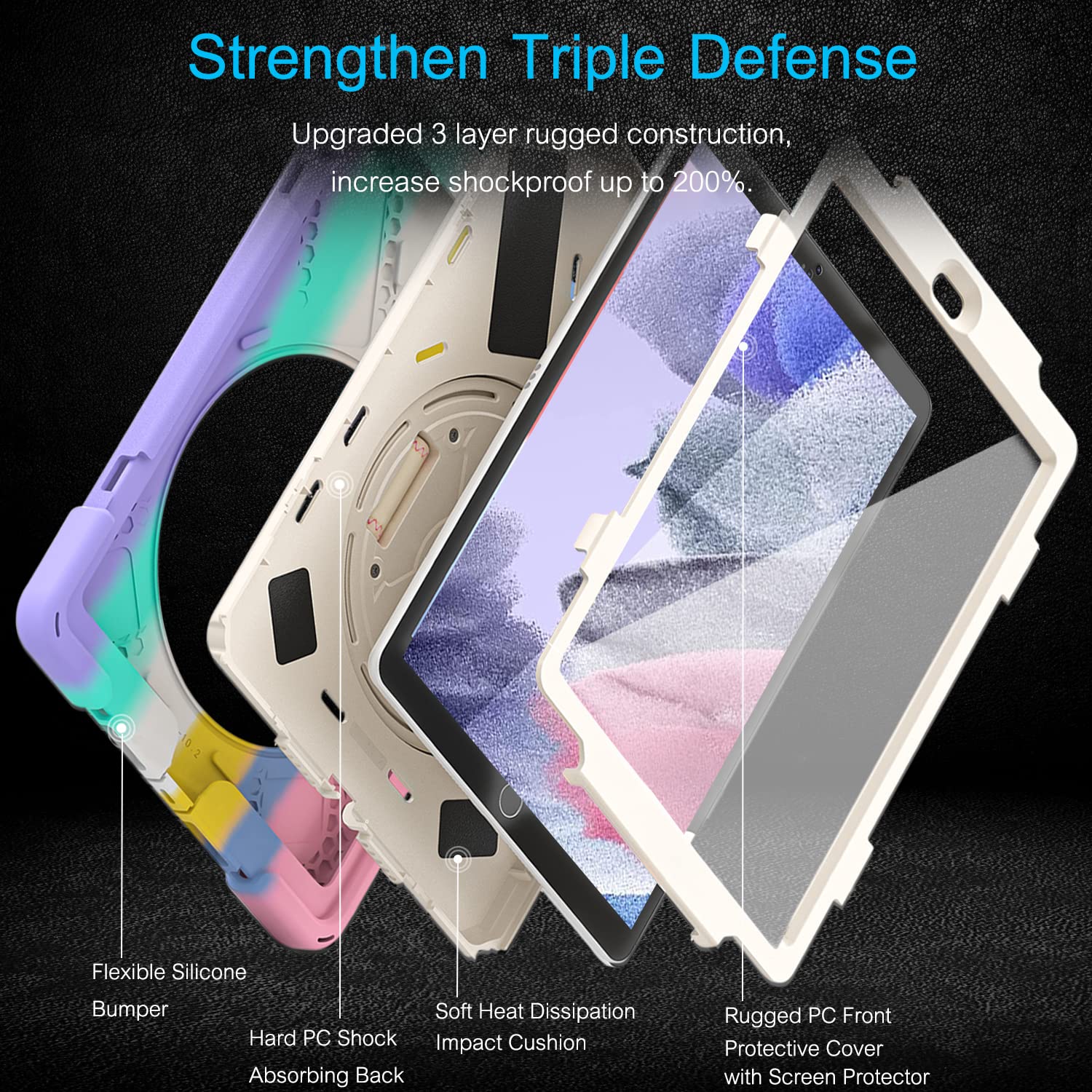 Case for Samsung Galaxy Tab A7 Lite 8.7” 2021 Case, Full-Body Drop Protection Shockproof Case with Screen Protector-Stand-Hand&Shoulder Strap for Tab A7 Lite Case - Colorful Pink