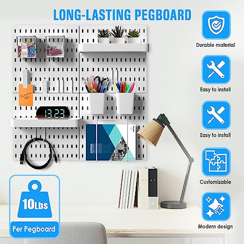 BeyondNovelties Pegboard Wall Organizer, Peg Board set Containing Pegboard x4 and 16 Accessories, Peg Boards for Walls, Office Wall Organizer, Keys Holder on Wall, Office Storage, 22"x22"