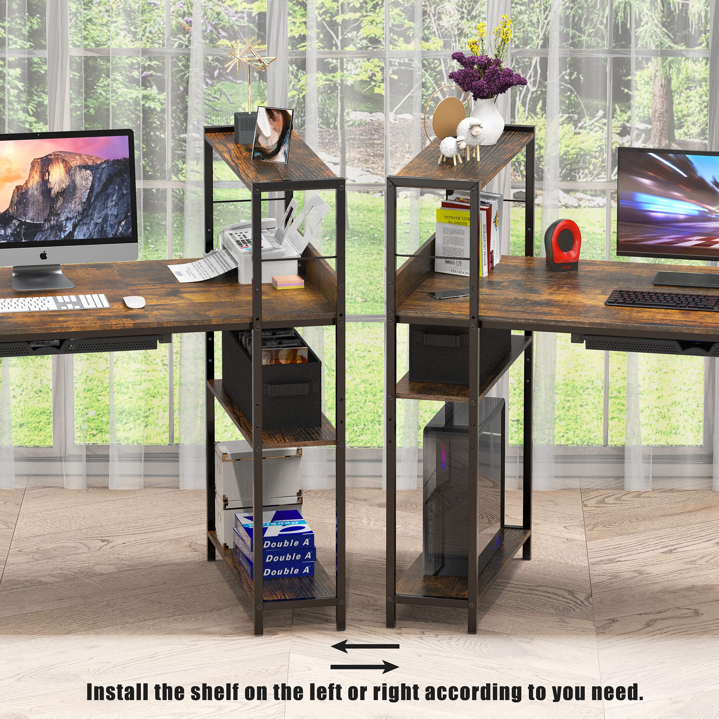 SHW 46-Inch Computer Desk with Adjustable Side Shelf and Drawer, 24" Deep, Rustic Brown