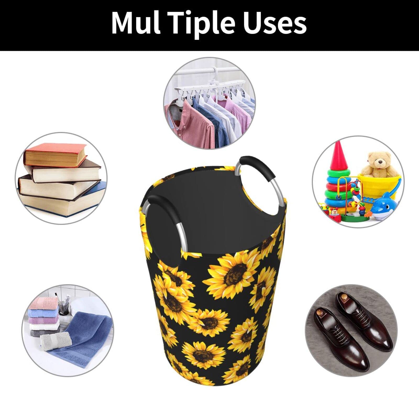 YISUMEI Laundry Basket Clothes Hamper Collapsible Durable Dirty Clothes Storage Laundry Organizer Black Sunflower for Kids Adults Women Gift
