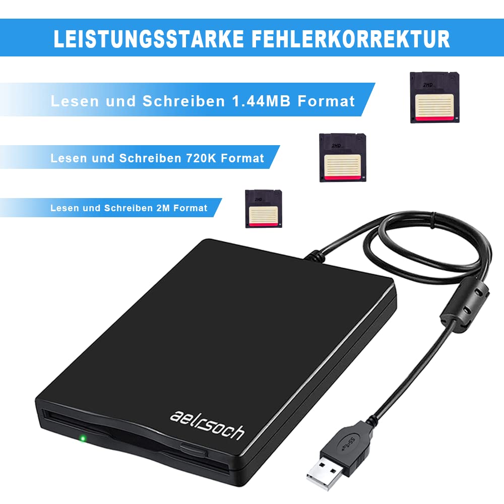 aelrsoch Floppy Disk Reader External Drive USB 3.5-inch USB External Floppy Drive 1.44 MB FDD Portable Floppy Disk Suitable for PC Windows 2000/7/8, Plug and Play