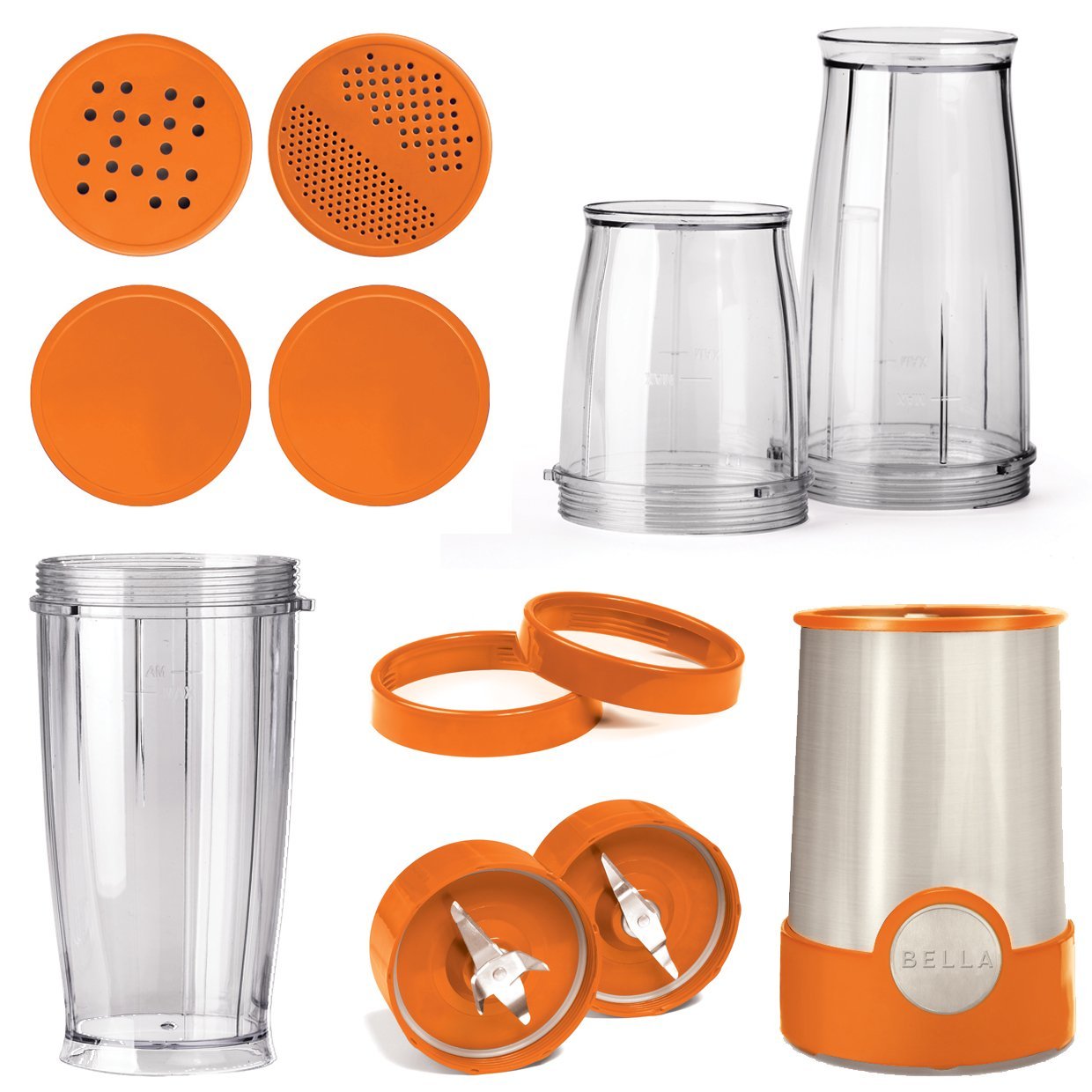 BELLA Personal Size Blender, 12 piece set, color orange and stainless steel