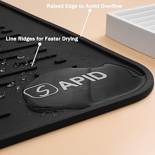 Extra Large 30 x 24 Inch Silicone Dish Drying Mat for Dish Drying Rack , Easy Clean Silicone Drying Mat for Kitchen Counter , Non-Slip Dish Drain Mat , Heat Resistant Silicone Dish Mat, Black , SAPID