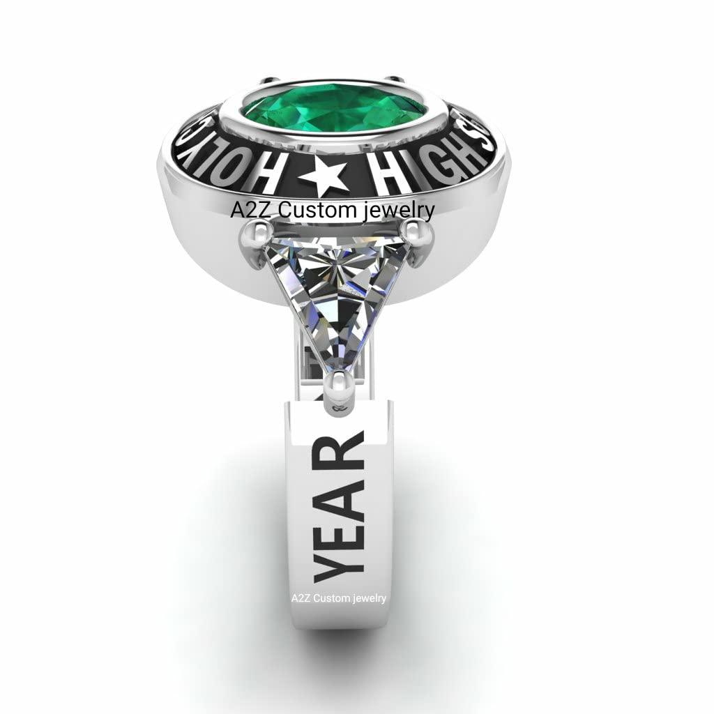 A2Z CUSTOM JEWELRY Fully Customized Girl Ladies Women’s Fashion Class Ring For High School College University Graduation Ceremony Sterling Silver Triangle Tokyo Ring