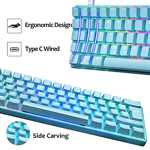 60% Mechanical Gaming Keyboard Mini Portable with RGB Backlit Full Anti-Ghosting 61 Key Ergonomic Metal Plate Wired Type-C USB Waterproof for Typist Laptop PC Mac Gamer(Blue Keycap/Blue Switch)