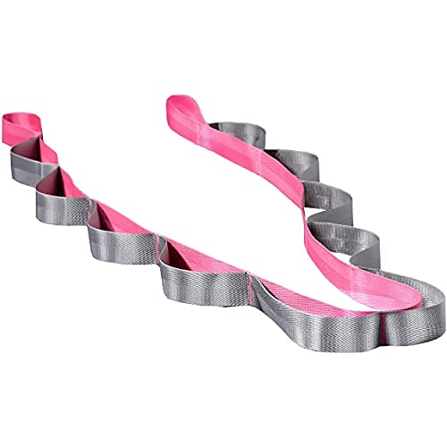 Acupoint Yoga Stretching Strap with Loops - 12- Loop Exercise Strap for Physical Therapy, Flexibility, Pilates, Dance, Gymnastics, Recovery, Workout - Non-Elastic Premium Nylon Stretch Band (Pink)