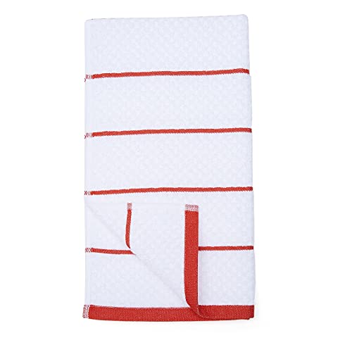 Amazon Basics 100% Cotton Soft & Absorbent, Popcorn Texture Terry Kitchen Cloth, Pack of 4, Red Stripe, 28"L x 16"W