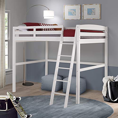 Camaflexi Tribeca Solid Wood High Loft Bed Frame / 14 Wood Slats Support / No Box Spring Necessary/ Easy Assembly / Twin - White