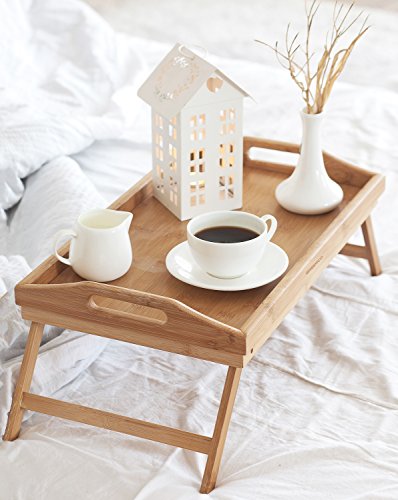 Greenco Bamboo Foldable Breakfast Table, Laptop Desk, Bed Table, Serving Tray