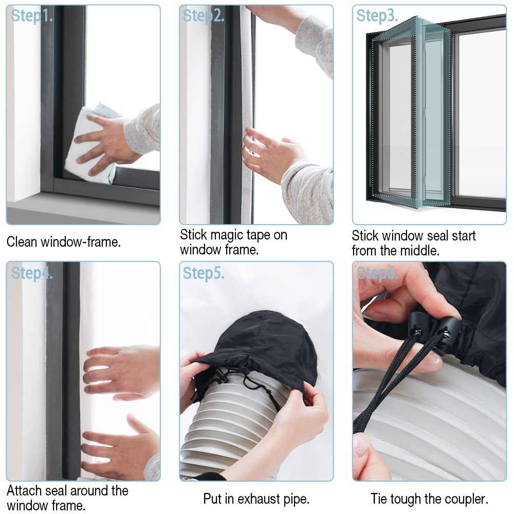 HOXHA Universal Window Seal for Portable Air Conditioner, 157 Inches Cloth Sealing AC Kit with Adjustable Coupler and Adhesive Fastener for Casement Windows, 400CM