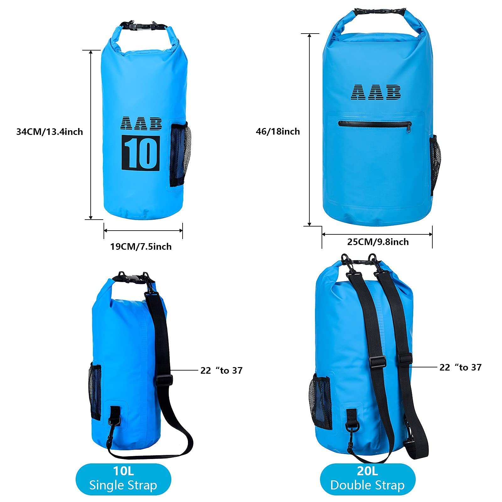 AAB Waterproof Dry Bag Backpack with Side Pocket 10L/20 L with Phone Case-Floating Waterproof Bag Dry Sack Dry Bag for Rafting, Boating, Swimming, Beach, Fishing