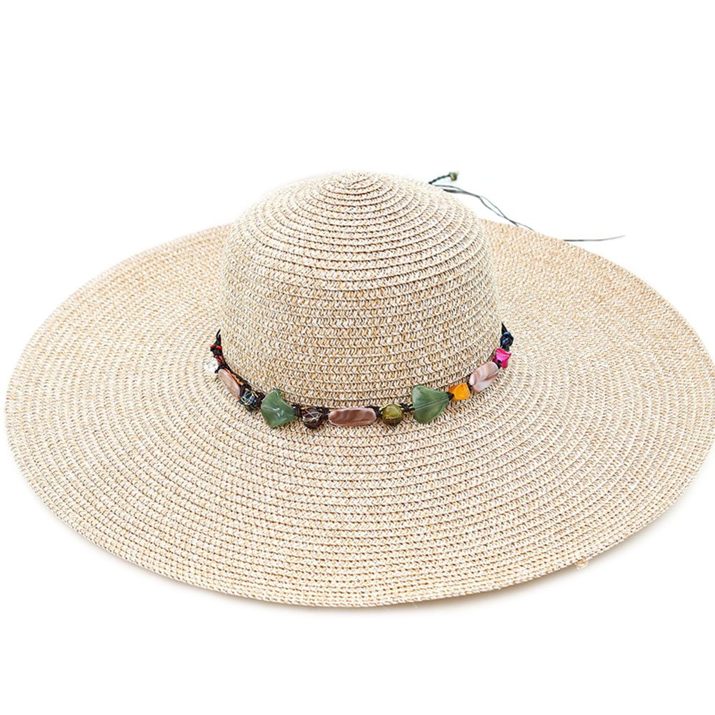 Adrinfly Women Floppy Beach Hat, Wide Brim Straw Sun Hat, Travel Foldable Packable Adjustable Summer Accessories UV UPF 50+ Khaki