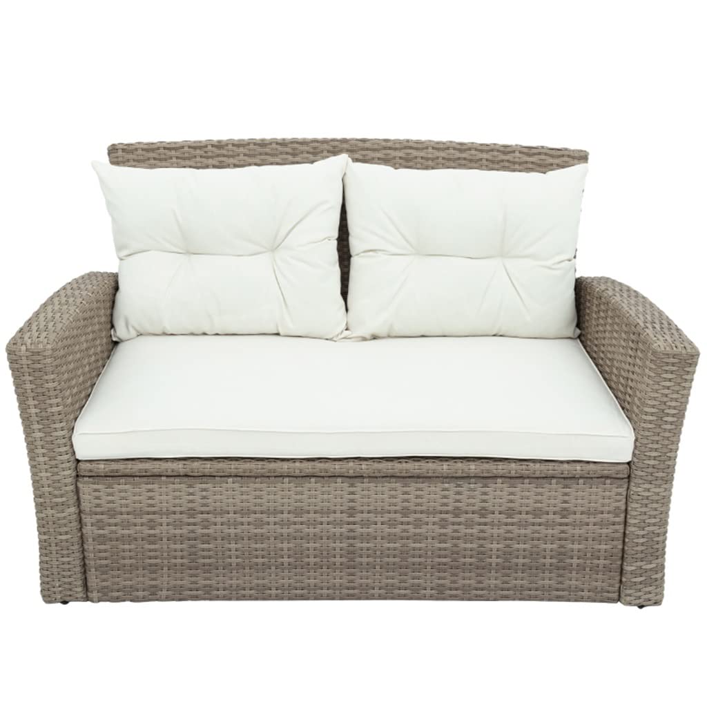 ADSRB Patio Furniture Set, 4 Piece Outdoor Conversation Set All Weather Wicker Sectional Sofa with Ottoman and Cushions