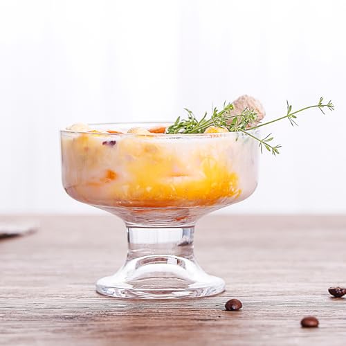 binsakao Glass Ice Cream Bowl Set, Small Clear Mini Footed Dessert Cups for Friut Pudding Trifle Parfait Sundae Nuts Cocktail Drinks Party (6.3 oz, 6 pcs)