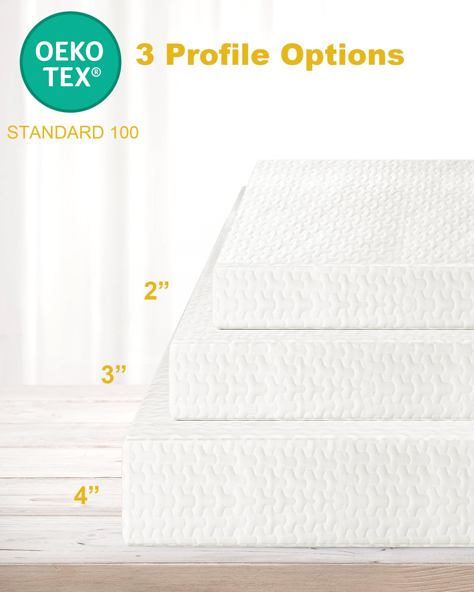 Slumbrae [Full XL] Mattress Topper, 4" Memory Foam Mattress Topper with Ultra Soft Cover & Corner Straps, CertiPUR-US Certified, Gold