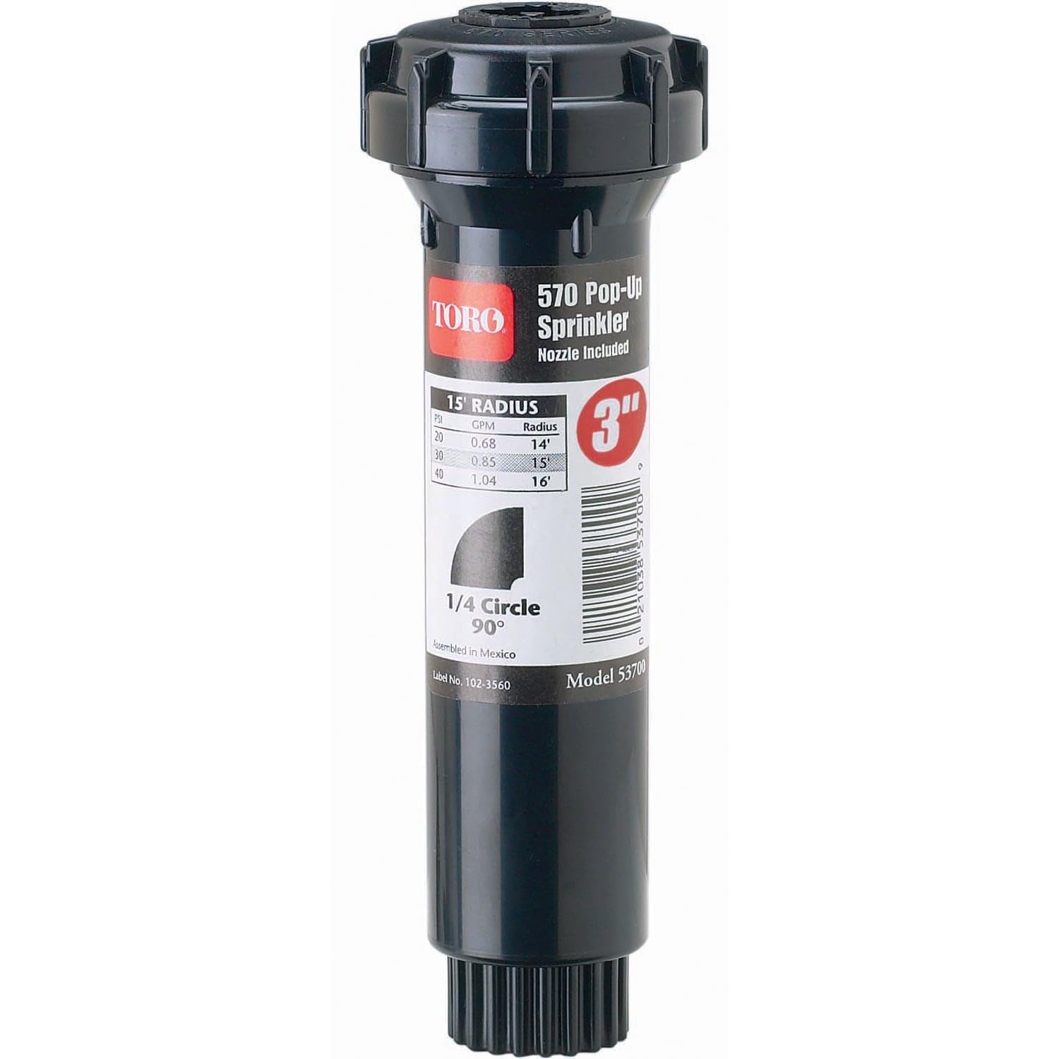 Toro 53815 3-Inch Pop-Up Fixed-Spray with Nozzle Sprinkler, 90-Degree, 15-Feet,Blacks