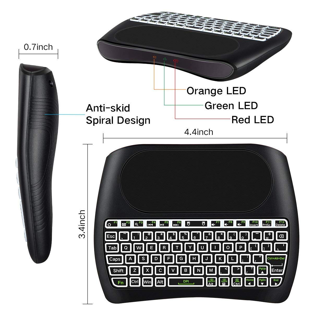 Mini Wireless Keyboard,D8 Mini Keyboard with Touchpad,Colorful Backlit Small Wireless Keyboard,Mini Handheld Remote Keyboard for PC,Raspberry Pi 4, Android TV Box,KODI,Windows 7 8 10