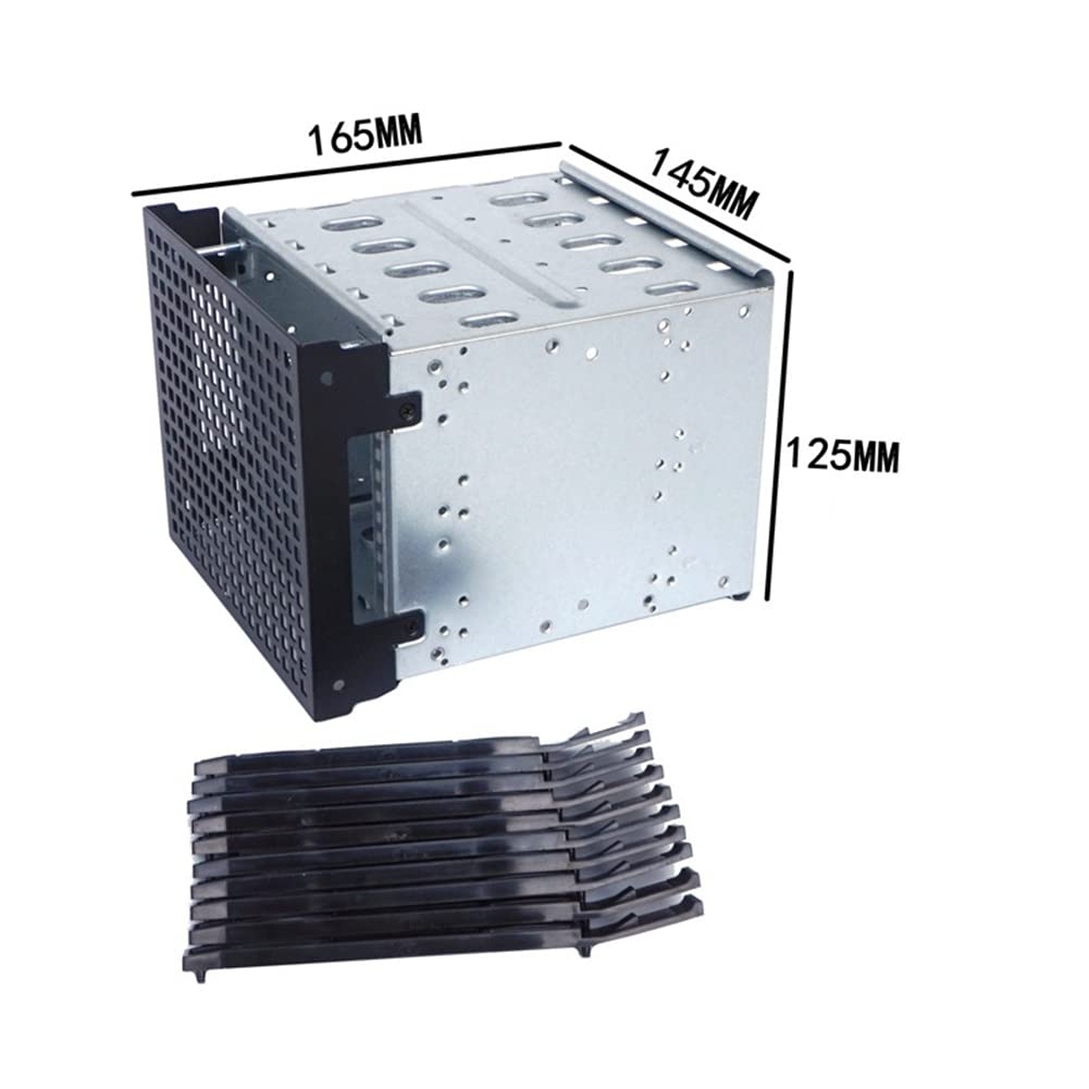 Abledance Storage Expansion Hard Drive Cage DIY Hard Drive Disk Cage Rack 5.25 Inch to 5X 3.5Inch Bracket with 12cm Fan, Silver (500239571)