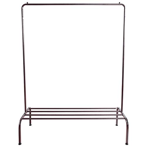 BOFENG Metal Garment Rack Heavy Duty Clothes Stand Rack With Top Rod and Lower Storage Shelf Industrial Clothes Rack for Indoor Bedroom (Brown)