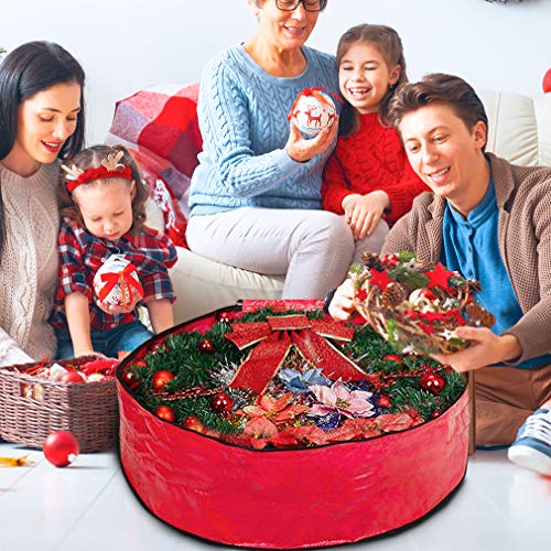 ProPik Christmas Wreath Storage Bag 30" Tear Resistant Material for Holiday Storage Featuring Heavy Duty Handles & Transparent Card Slot 30β X 30β X 7β (Red)