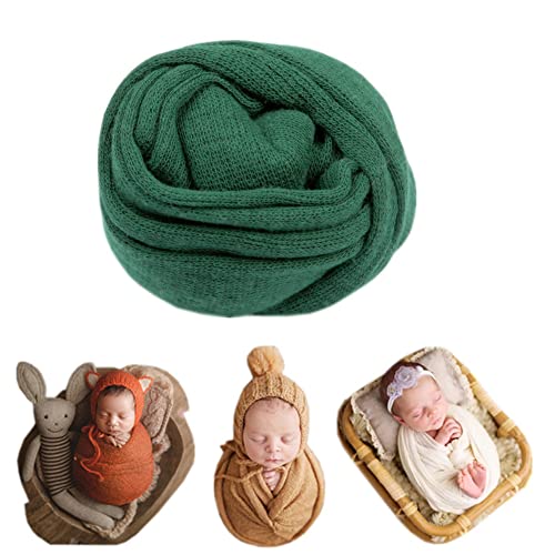 Coberllus Newborn Baby Photo Props Blanket Stretch Knitted Wrap Swaddle for Boy Girls Photography Shoot (Green)