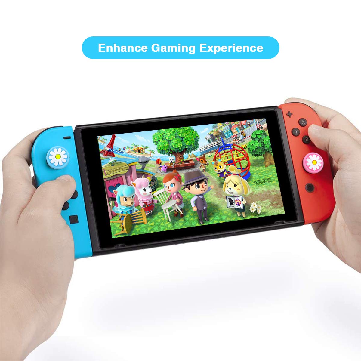 6amLifestyle Thumb Grip Caps for Nintendo Switch & Lite 6 Pack Raccoon Flower Cute Design Soft Silicone Joystick Cover Compatible with Switch Joy-Con (Pink& Blue& Green)