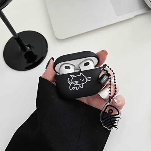 Black Cat Pattern Case for AirPods 3rd Generation 2021, Shock-Absorbing Case Cover Accessories with Pendant Full Protective Case for Women Men Girl